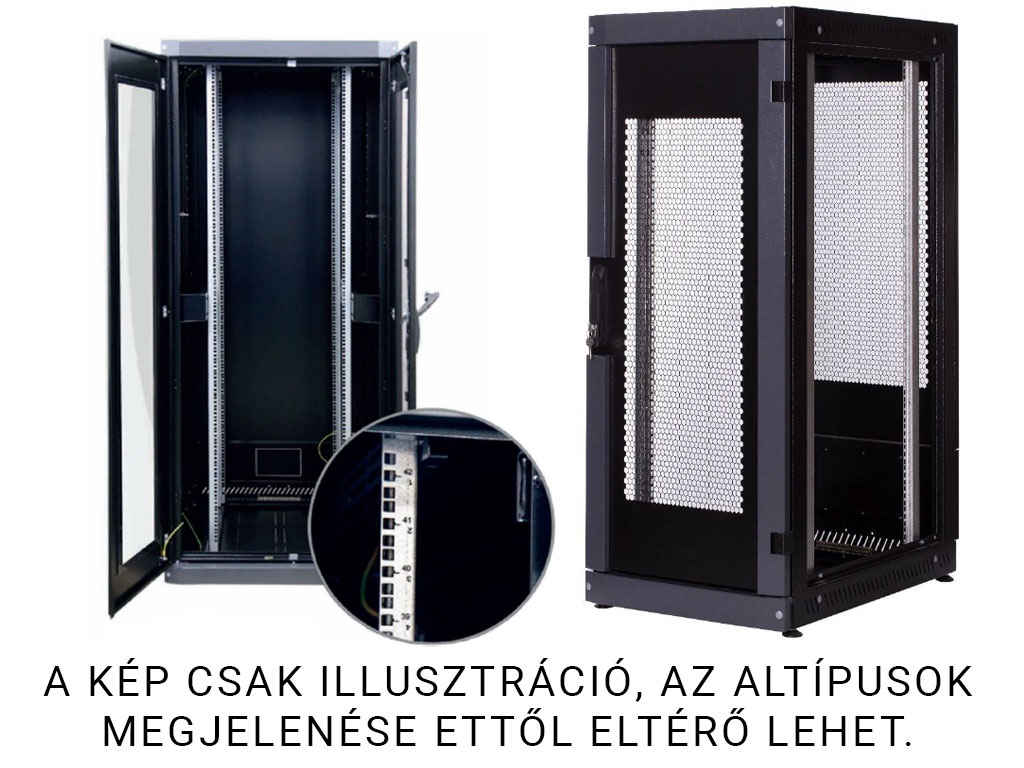 Fibrain szerver rack szekrény, 24U 800x800, fekete, perforált ajtókkal ...