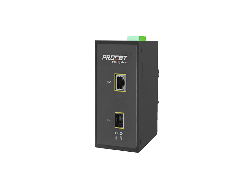 Procet, PoE injector, 100-240Vac or 44-57Vdc, 55V/550mA, 1xSFP, 1xPoE ...