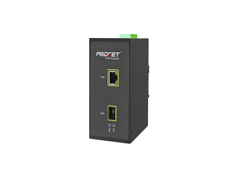 Procet, PoE injector, 100-240Vac or 44-57Vdc, 55V/550mA, 1xSFP, 1xPoE ...