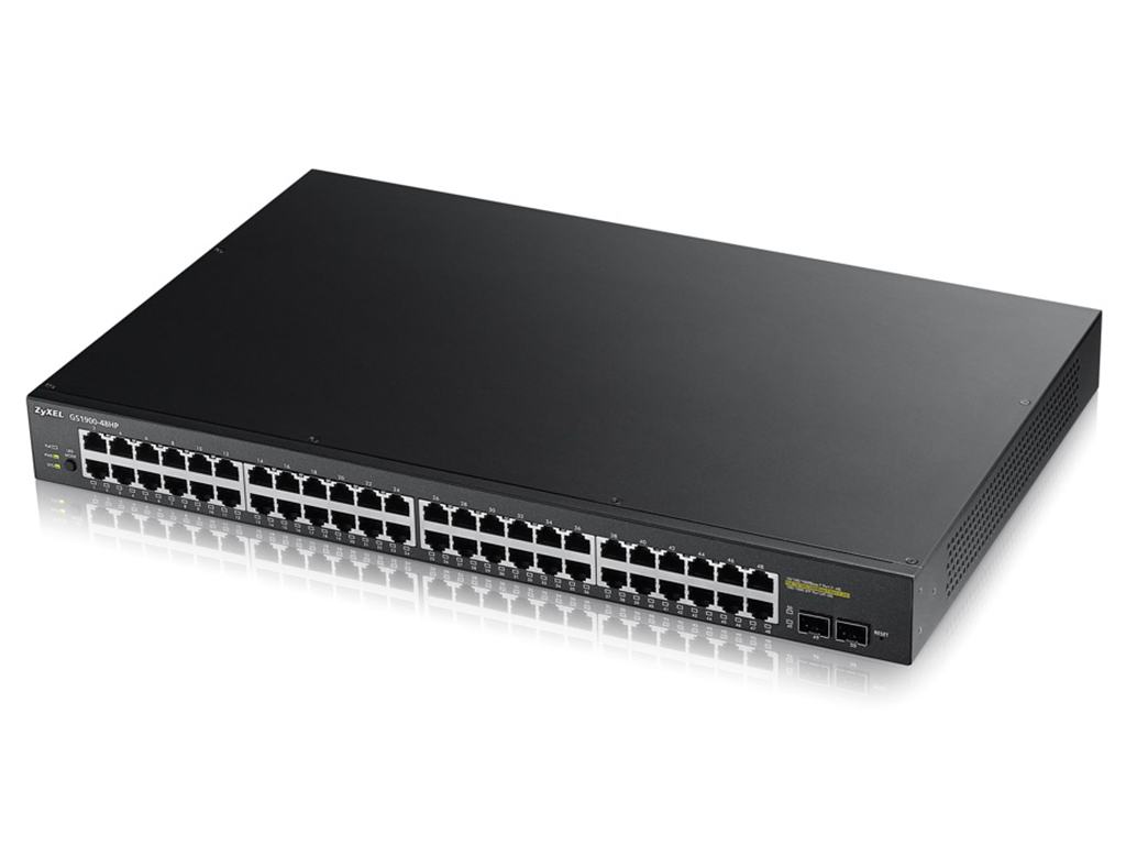 ZyXEL, GS1900-48HP, 48-port GbE Smart Managed PoE Switch with GbE ...